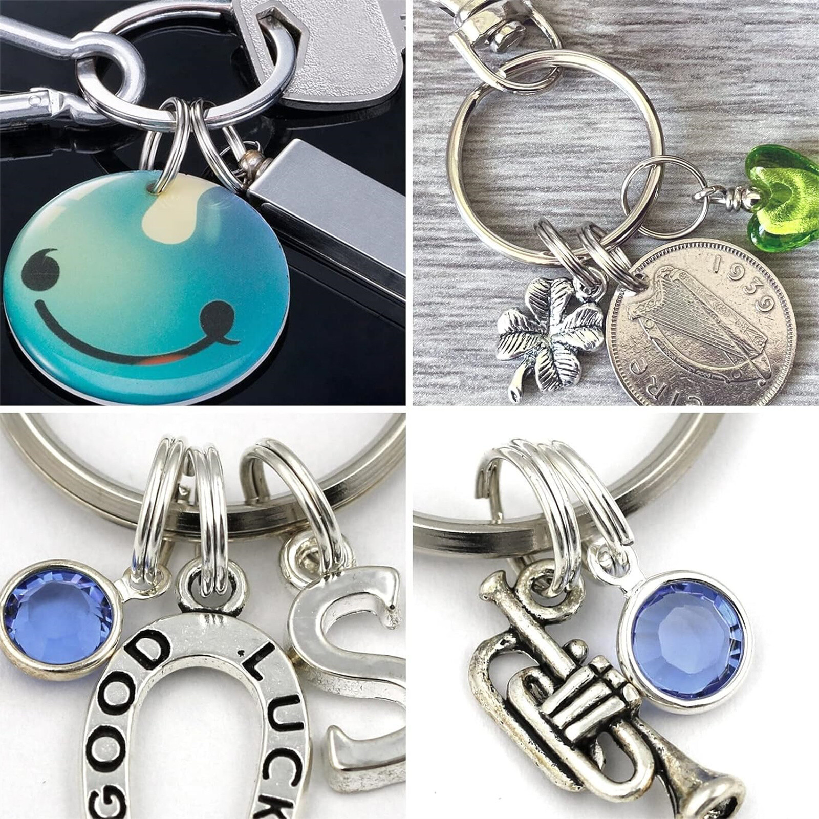 UP 50X Stainless Steel Split Metal Key Holder Ring Keyring Keychain ...