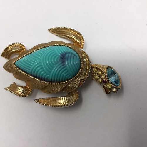 Vintage Francois Turtle By Coro Rhinestone Blue Cabachon Brooch | eBay