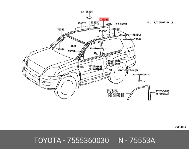 moulding roof drip side finish rear right 7555360030 for TOYOTA 75553 ...