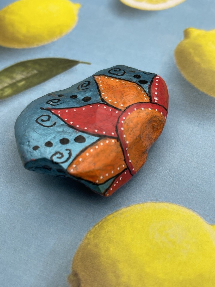 Orange and Red Flower, Painted Rock, Stone Painting, Kindness Rocks | eBay