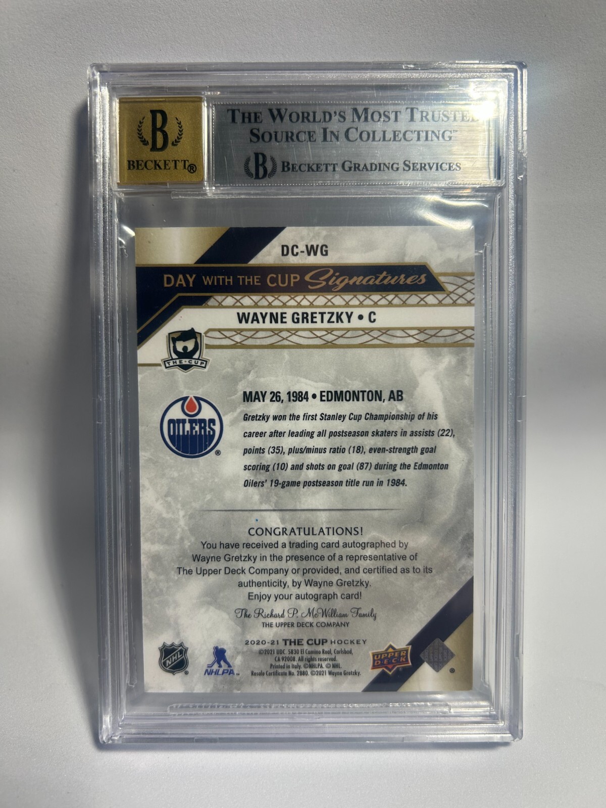 2020-21 The Cup Day with the Cup Signatures Wayne Gretzky #DCWG BGS 9 ...