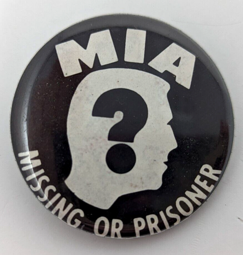Vintage MIA Missing or Prisoner POW Vietnam War Black White Pin Button ...