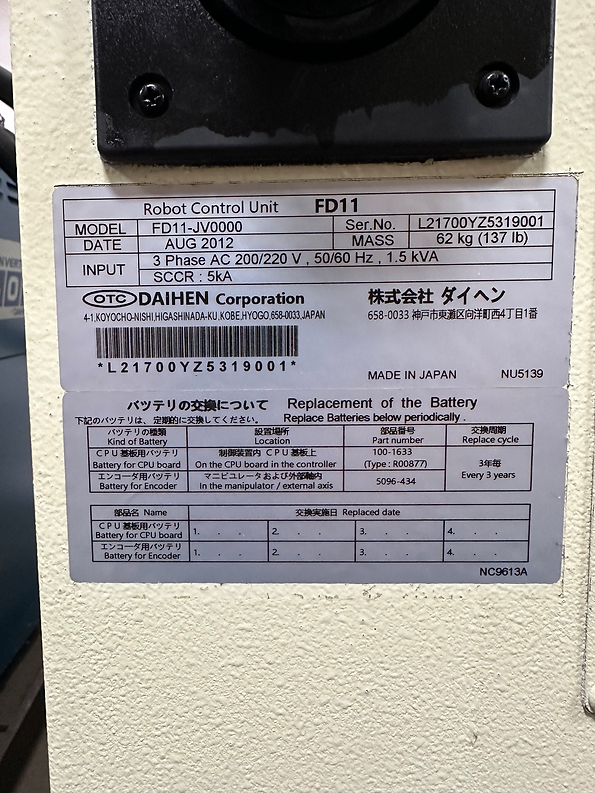 OTC, FD-V6L, WELDING ROBOT, FD11 CONTROLLER, DAIHEN WELBEE P400 ...