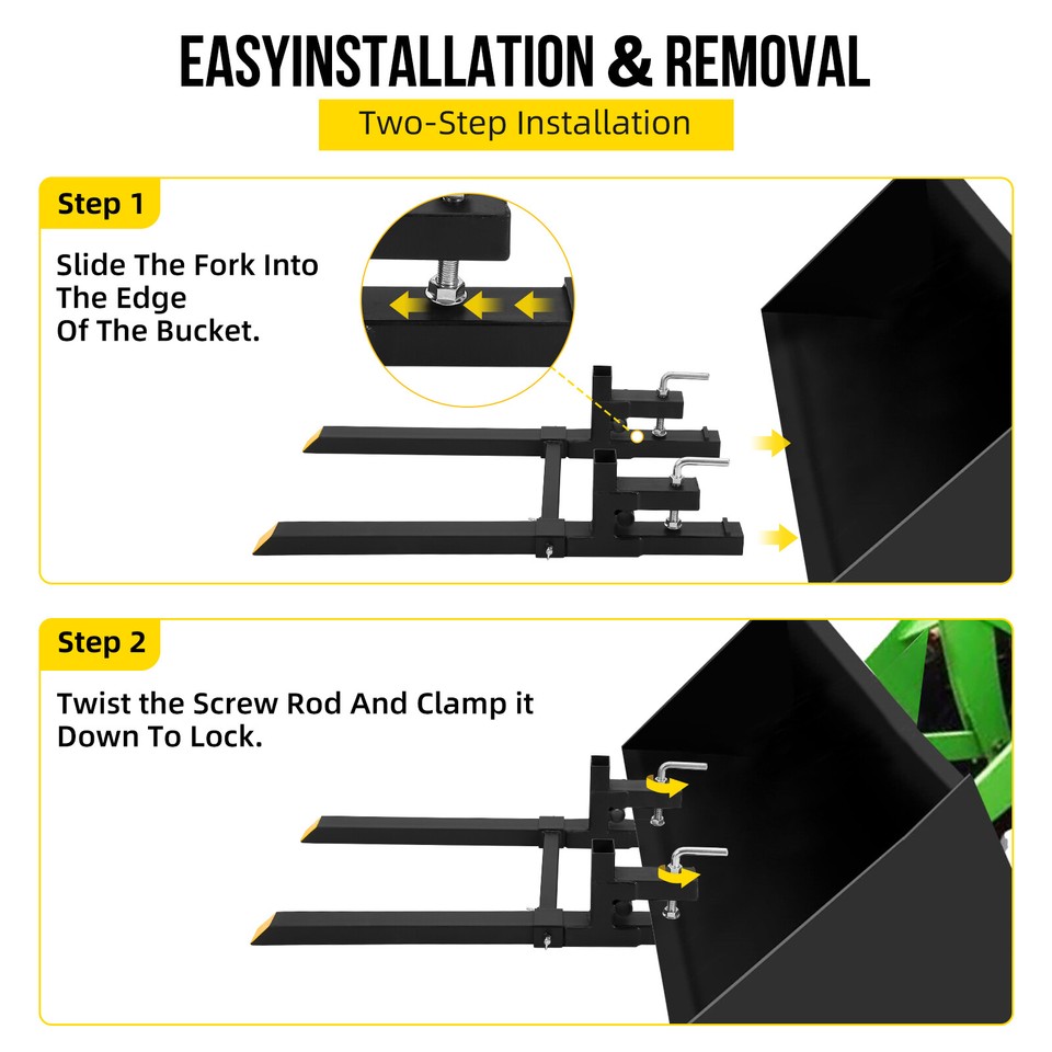 Clamp on Pallet Forks 4000lbs Tractor Forks 60" Adjustable Bucket Forks ...