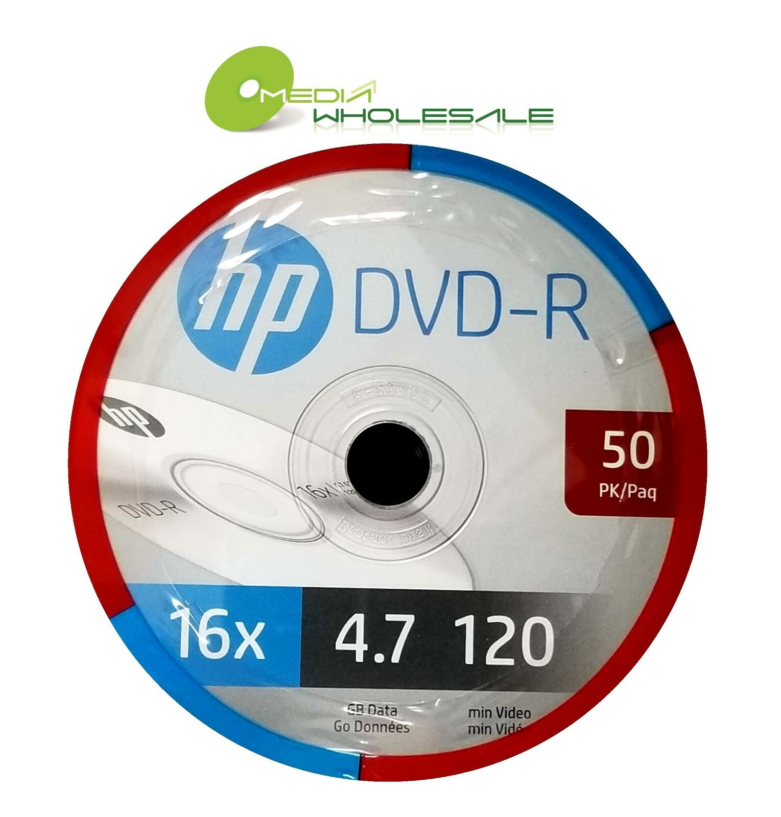 HP Blank DVD-R DVDR Logo Branded 4.7GB 16X Media Disc / LOT = 50 TO ...