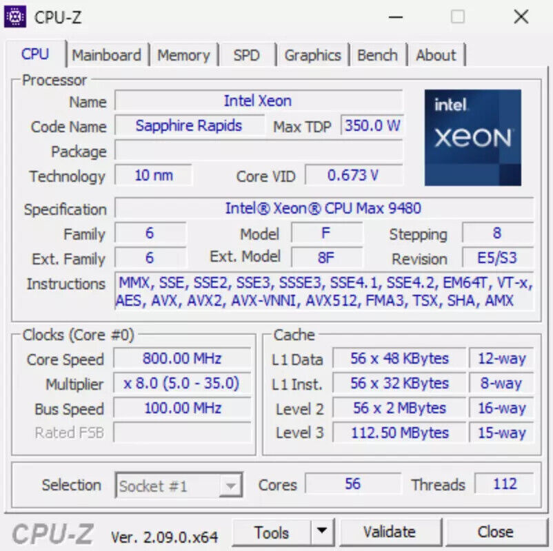 Intel Xeon Max 9480 56 Core CPU LGA4677 3.5GHz 64GB HBM SRMJA AI ...