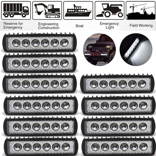 10PCS 18W 6Inch Led Work Light Bar Flood Reverse Fog Lights 4WD 12V 24V ...