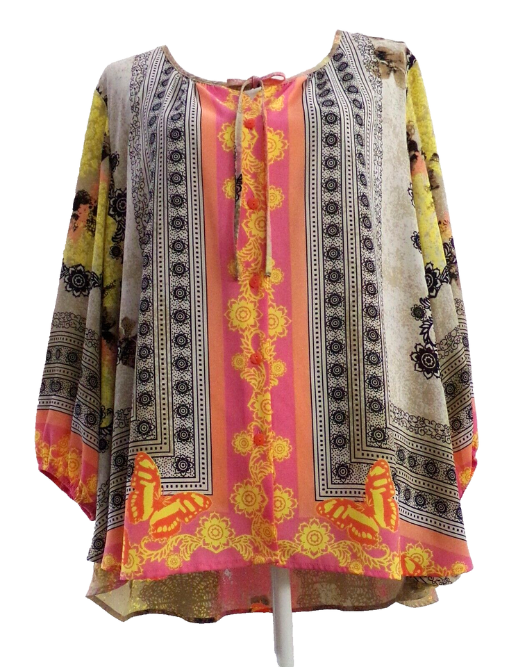 Style & Co Womens Floral Boho Top SIZE 2X Pink Orange Bohemian ...