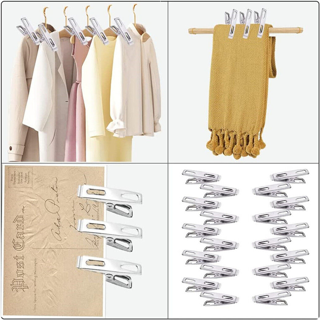 20 Clothes Pegs Extra Strong Wind Proof Stainless Steel Washing Line ...