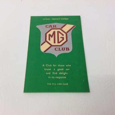 MG Car Club - 1950`s / 1960`s Original Application Card - New Old Stock ...
