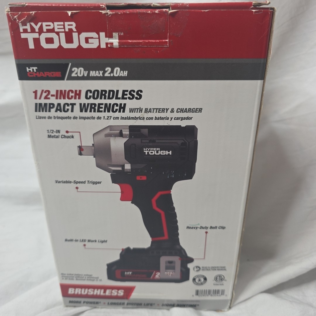 Hyper Tough 20V Max Compact Brushless 1/2-inch Impact Wrench with 2.0Ah ...