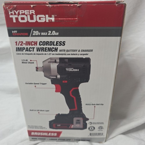 Hyper Tough 20V Max Compact Brushless 1/2-inch Impact Wrench with 2.0Ah ...