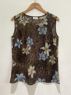 Basler Floral Top Size 14 Brown Leopard Print Lily Flower Blue ...