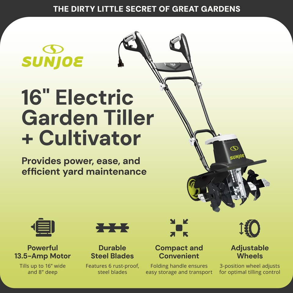 Sun Joe Electric Garden Tiller Cultivator, Steel Tines | eBay