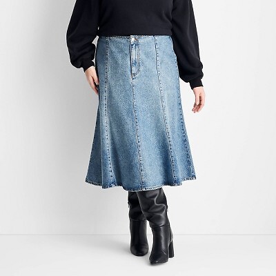 Women's Flared Denim Midi Skirt - Future Collective Medium Wash 20 | eBay