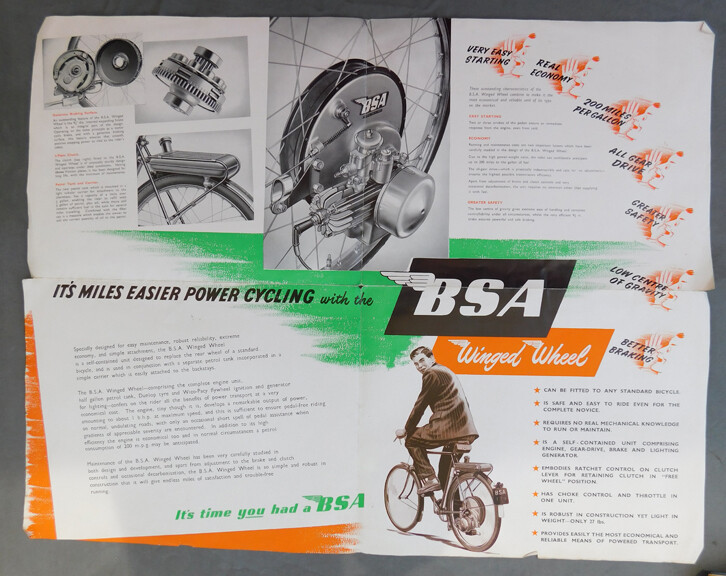 VINTAGE BSA MOTORCYCLE CYCLE BROCHURE POSTER 1953 1954 WINGED WHEEL ...