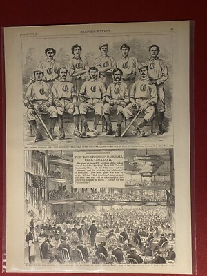 VINTAGE NEWSPAPER HEADLINE CINCINNATI RED STOCKINGS TEAM PHOTO 1869 ...