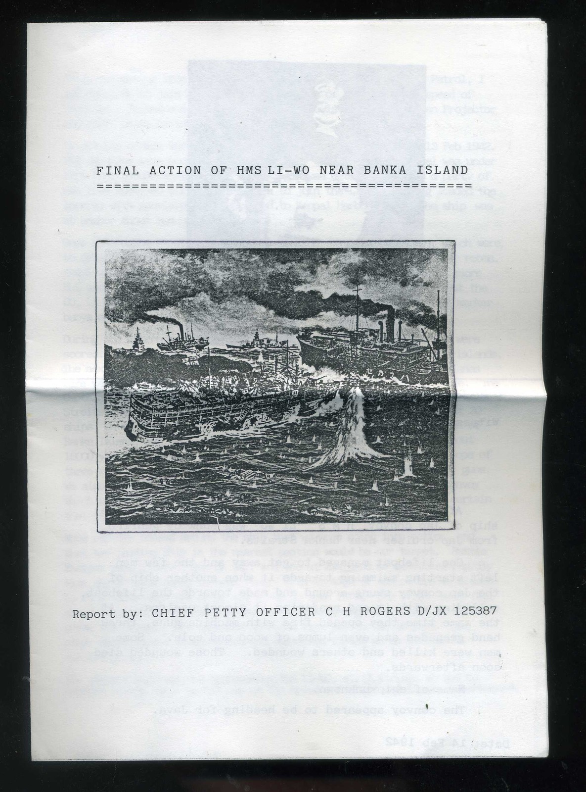 Pamphlet re Loss of HMS Li Wo in WW2 Action + Photo of C Rogers ...