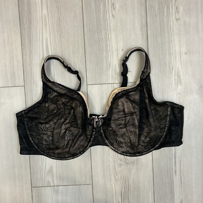 Cacique 50DD Bra Black Unlined Full Coverage Underwire Floral Lace Back ...