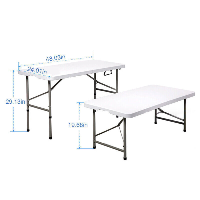 4FT Height Adjustable Folding Table White Portable Durable Indoor ...