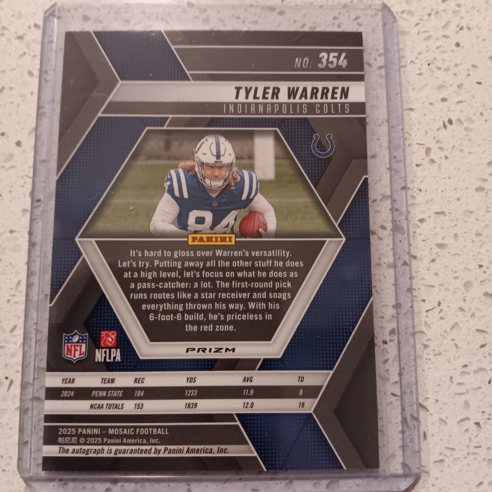 2025 Panini Mosaic #354 Tyler Warren Auto Autograph RC Rookie Colts | eBay