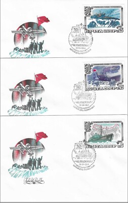 Ship Chelyuskin Rescue by Plane 1934 Arctic Expedition Russia 3 Mint ...