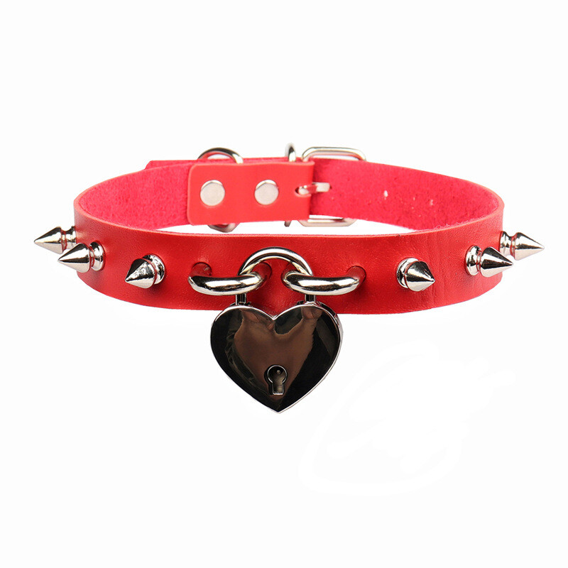 Punk Rock Love Lock Pendant Leather Collar Rivet Neckband Necklace ...