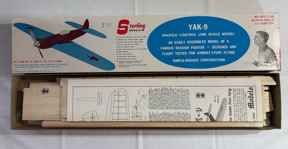 VINTAGE STERLING MODELS YAK-9 CONTROL LINE MODEL AIRPLANE KIT - MATT ...