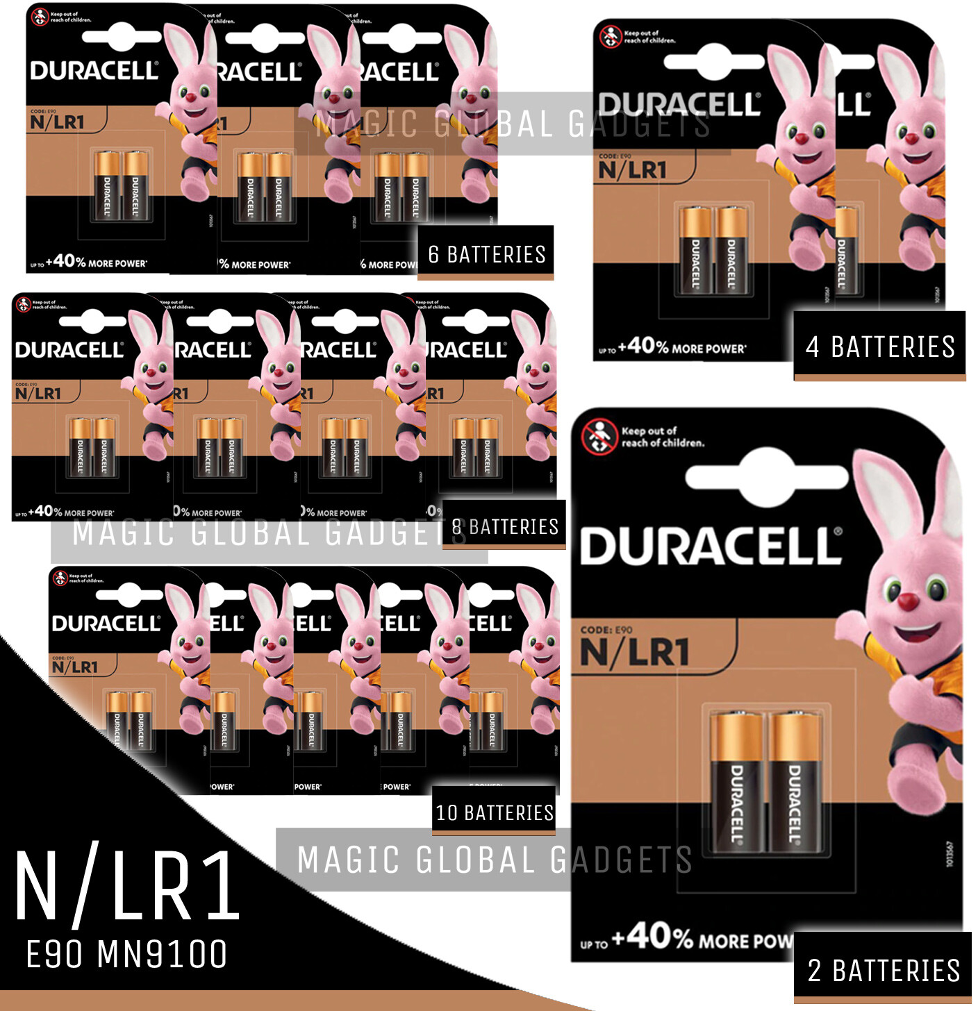 DURACELL LR1 N MN9100 1.5V ALKALINE BATTERY GP910A, 910A, E90, VERY ...
