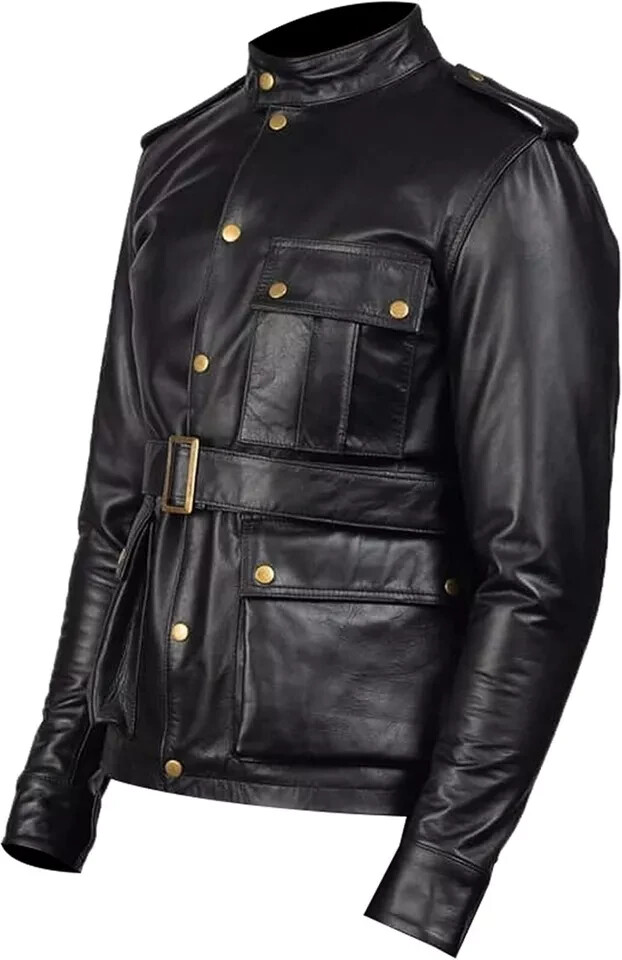 Mens German Classic Military Officer WW2 Uniform Black Vintage Leather ...