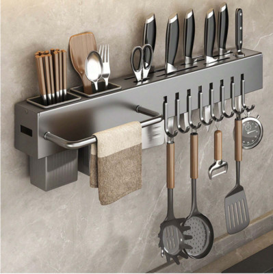 Kitchen Hook Rack Wall Mounted Utensil Rack Staineless Steel Shelf ...