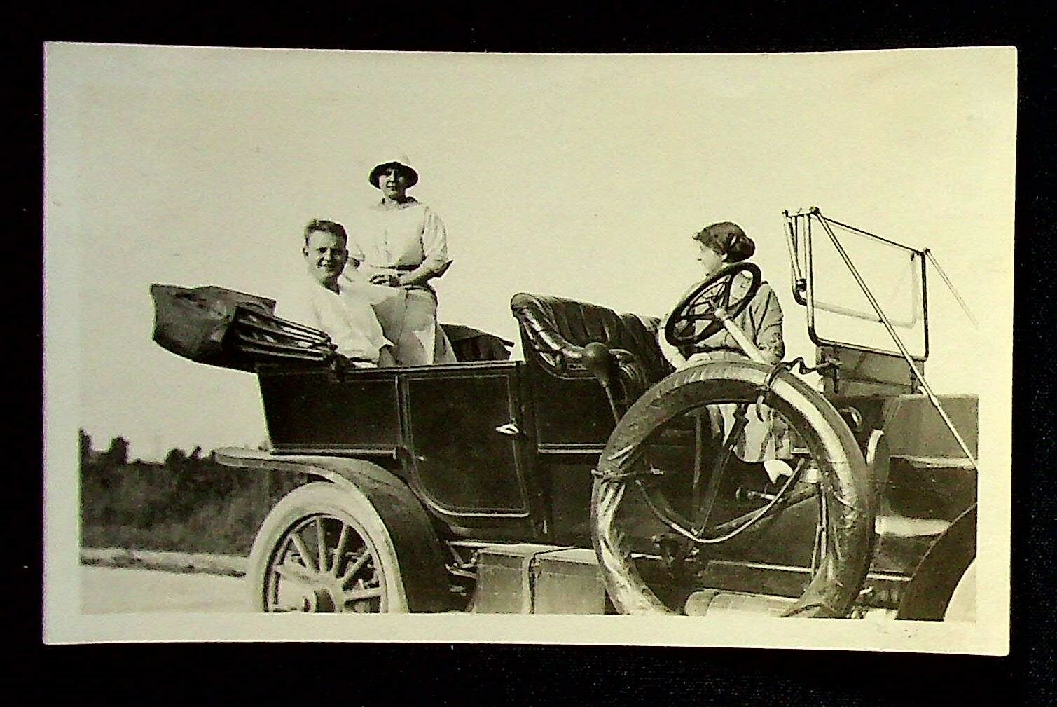 Friends Sitting In Back Seat Of Convertible Automobile Original B&W ...