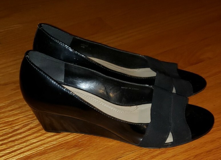 Ellen Tracy Indus Black Patent Leather Wedges Women S… - Gem