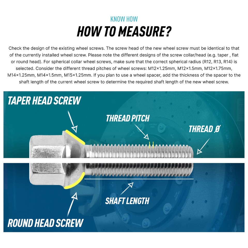 H&R 1454507ASW 10 x Black Audi Type Movable Head Wheel Lug Bolts 14x1.5 ...