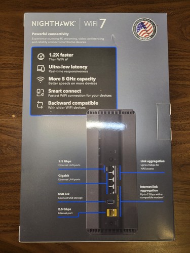 RS180 NETGEAR Nighthawk Dual-Band WiFi 7 Router OPEN BOX w/ everything ...
