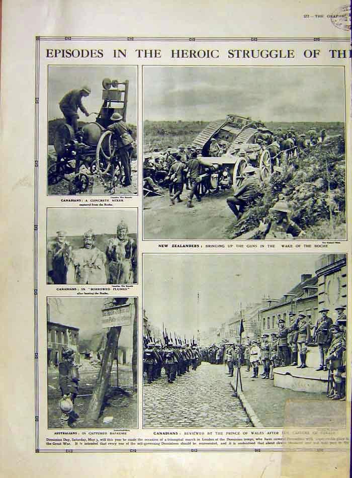 Original Old Vintage Print Australians Artillery Canadian War Cambrai ...