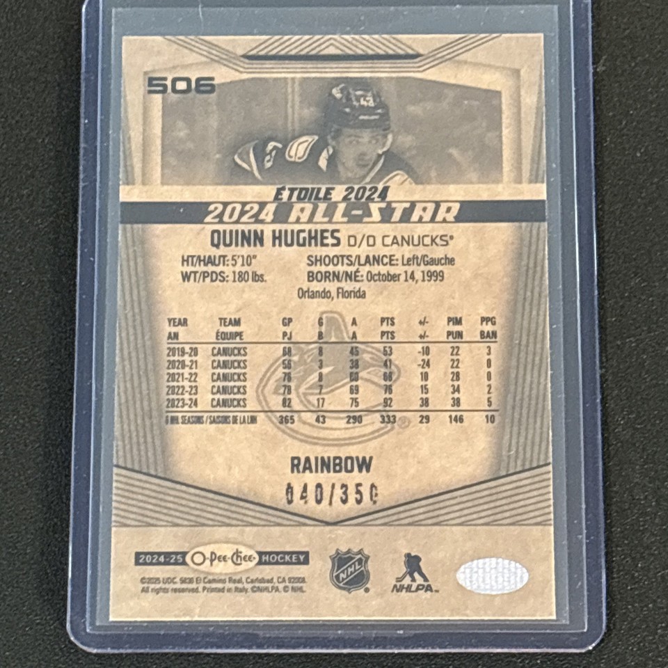 2024-25 O-Pee-Chee - All-Stars Quinn Hughes #506 Rainbow /350 Vancouver ...