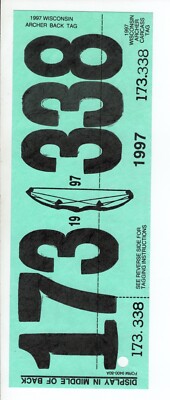 1997 WISCONSIN RESIDENT ARCHERY DEER HUNTING LICENSE BACKTAG-MICHIGAN ...