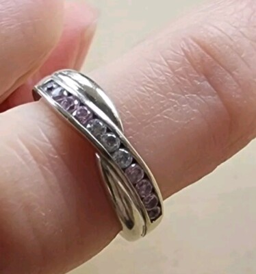 Womens Pink Cubic Zirconia Set Curved White Gold 375 Ring Size M | eBay UK