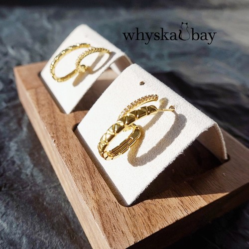 Vintage Double Line Gold Earrings with Diamonds: 24K Thick Gold Plated ...