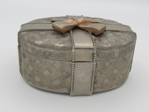 Vintage Godinger Silver Plated Oval Casket Trinket Gift Box Bow Detail ...