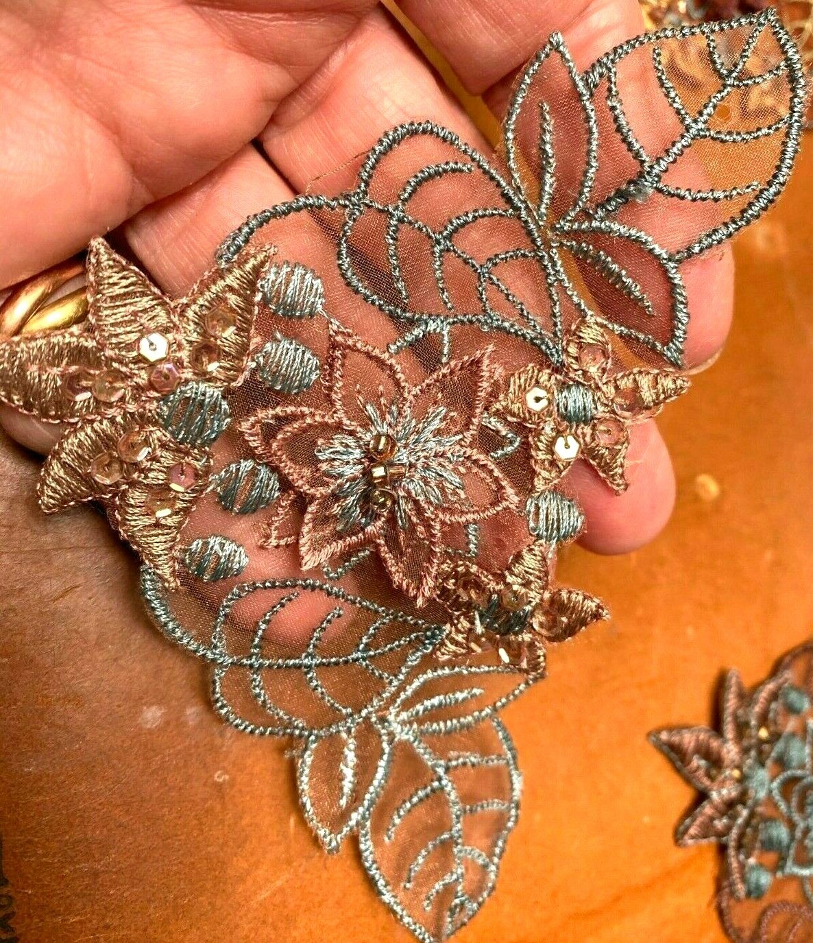 embroidered applique yoke flowers sequins beads 4x5.25" layered 1pc ...