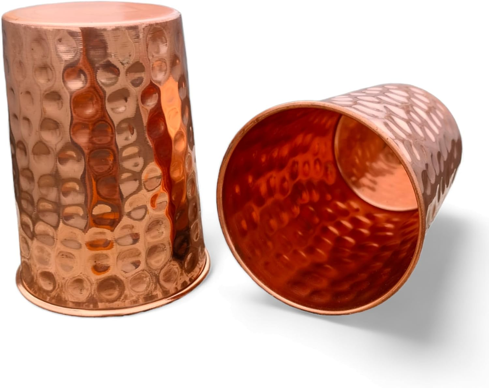 Set of 2 Hammmered Pure Copper Cups for Drinking Water Glasses Tumblers ...