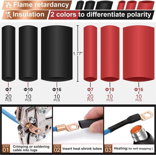 Copper Battery Cable Ends Wire Lugs Assortment Kit AWG 2 4 6 8 10 Gauge ...