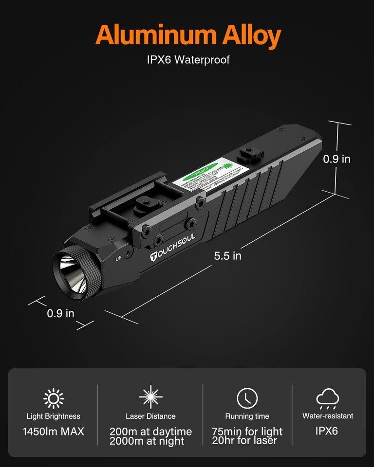 TOUGHSOUL 1450lm Tactical Flashlight & Laser Sight for M-Lok ...