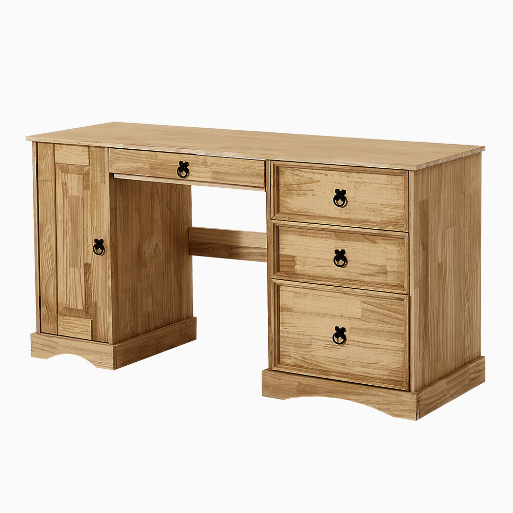 Solid Pine Computer Desk Home Office Table with 1 Door 3 Drawers ...