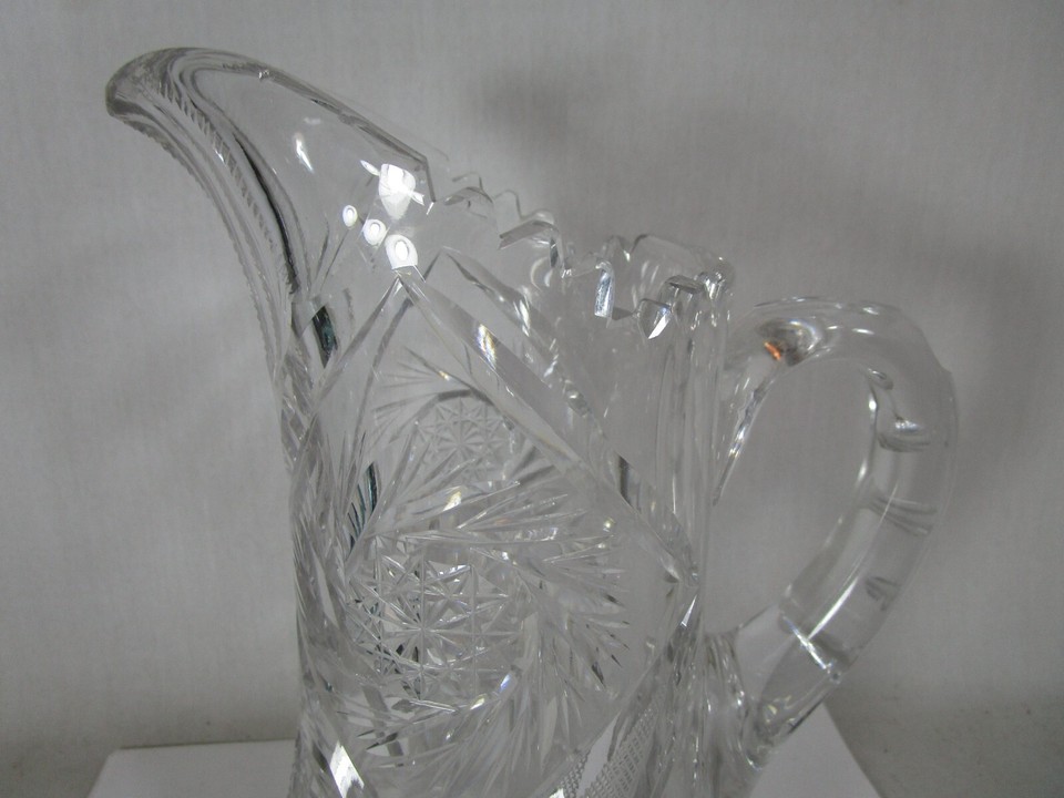 Antique Cut Crystal ABC Glass Water Pitcher Heavy 9.5 inch | eBay