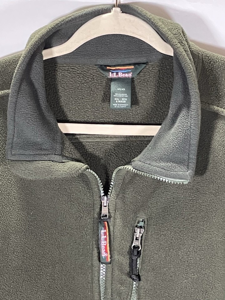 LL Bean Mens Reg XL Green Full Zip Fleece Jacket Hiking Outdoor Cinched ...