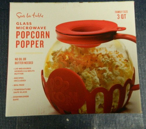 NIB EPOCA SURLA TABLE 3 QT. FAMILY SIZE GLASS MICROWAVE POPCORN POPPER ...