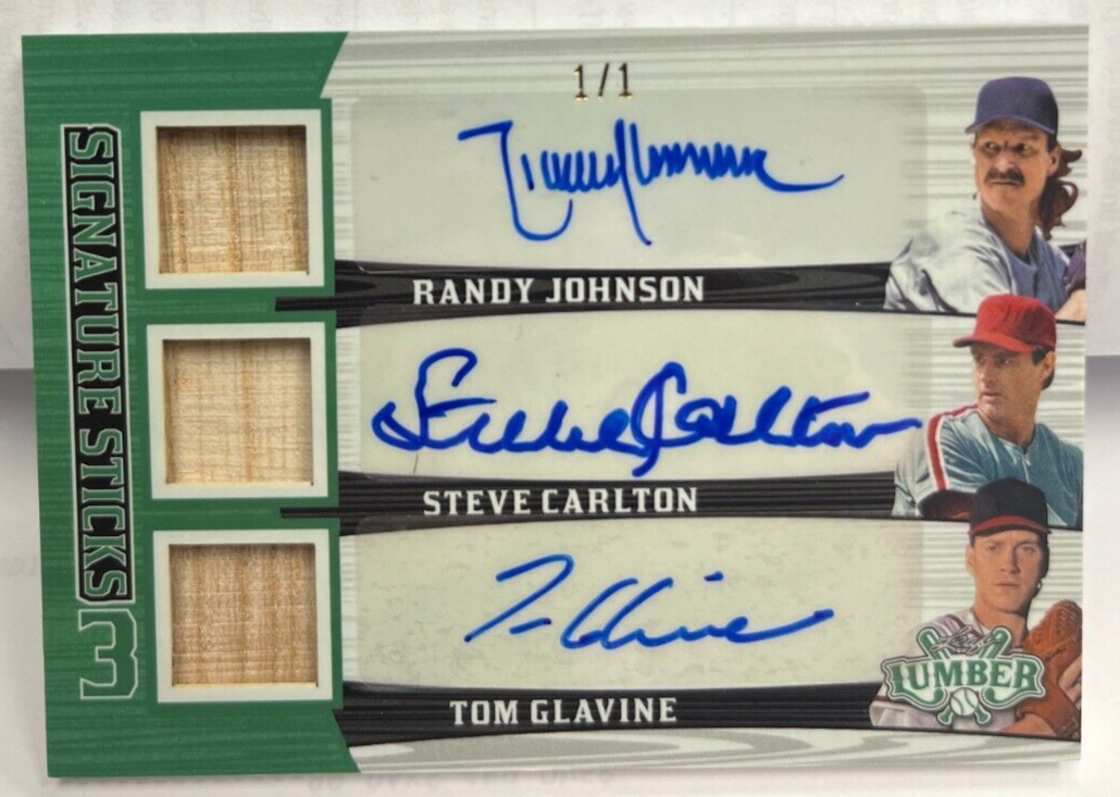 Randy Johnson/Steve Carlton/Tom Glavine Leaf Lumber EMERALD Autograph ...